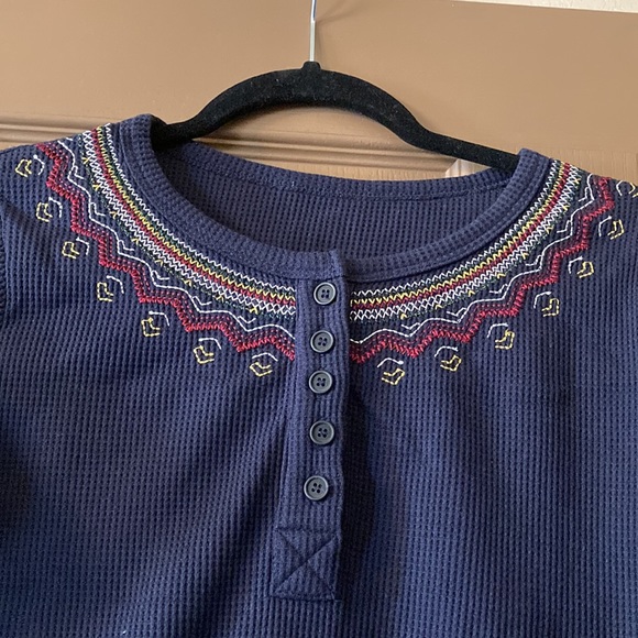 Tops | Embroidered Round Neck Waffle Top Nwot | Poshmark